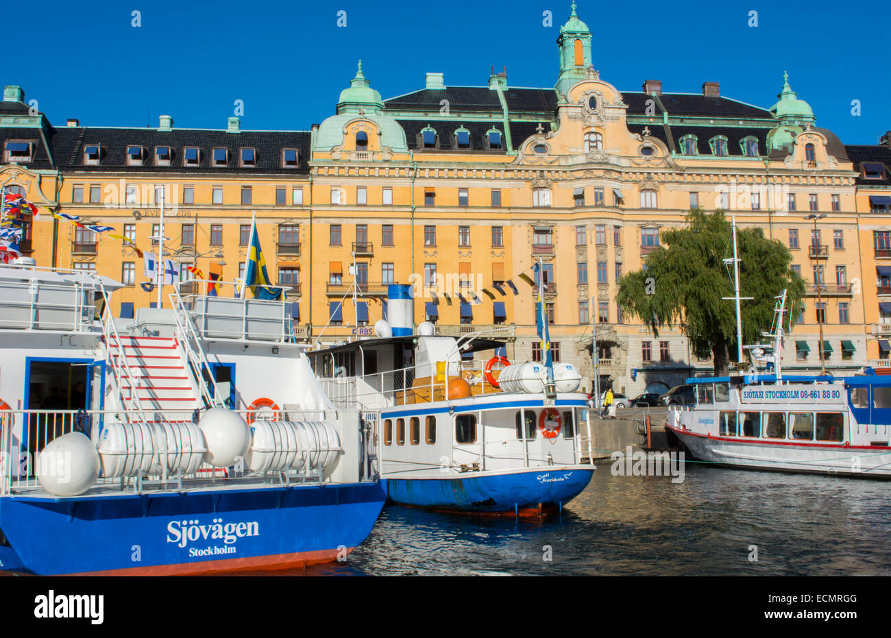 Stockholm Sweden beautiful city downtown center skyline from water with ...