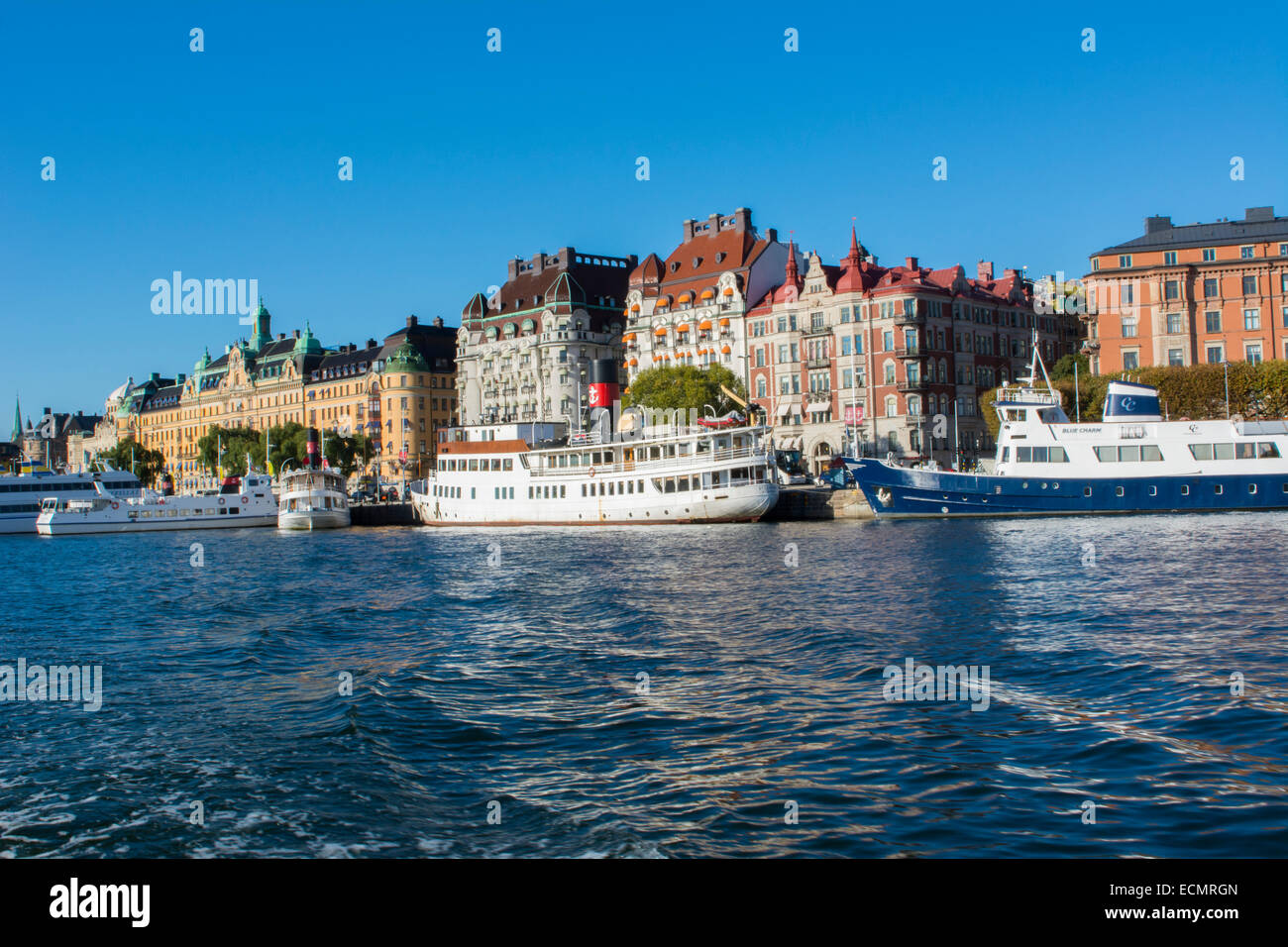Stockholm Sweden beautiful city downtown center skyline from water with ...