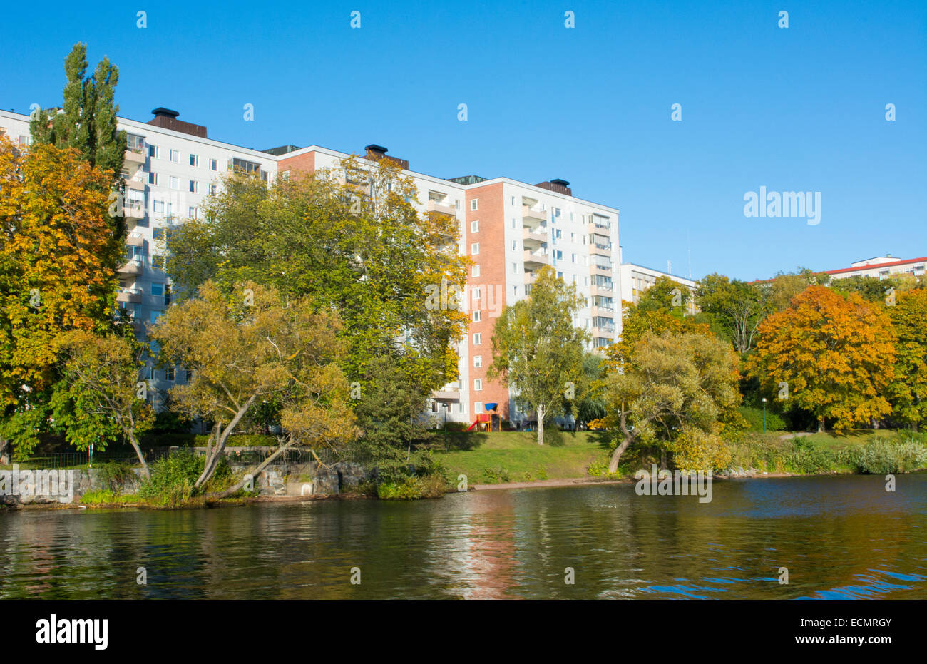 Stockholm Sweden modern apartments on water in suburbs from cruise ship ...
