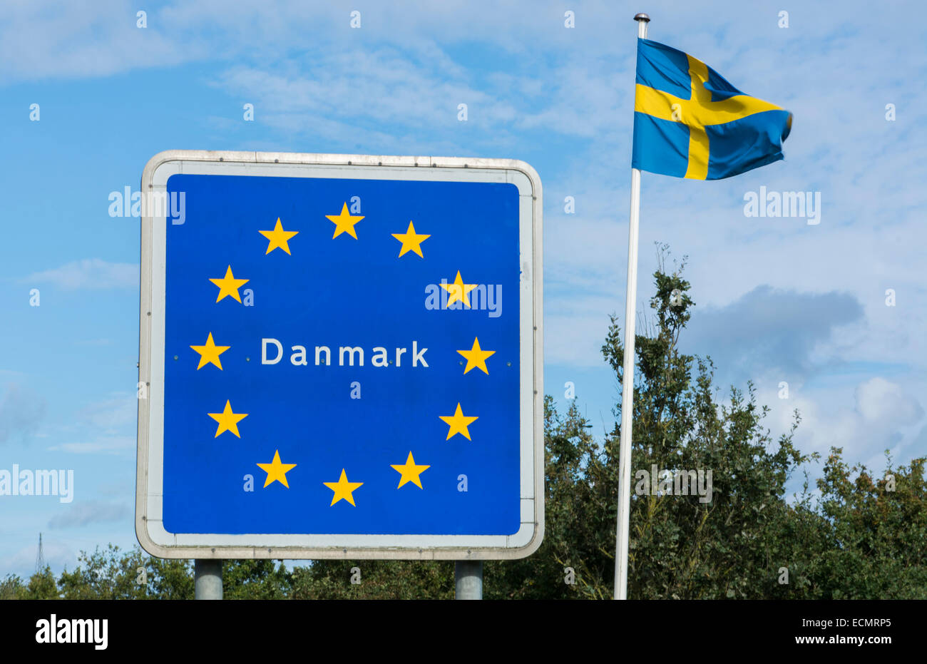 Welcome to Denmark sign of EU from Germany to Denmark Stock Photo - Alamy
