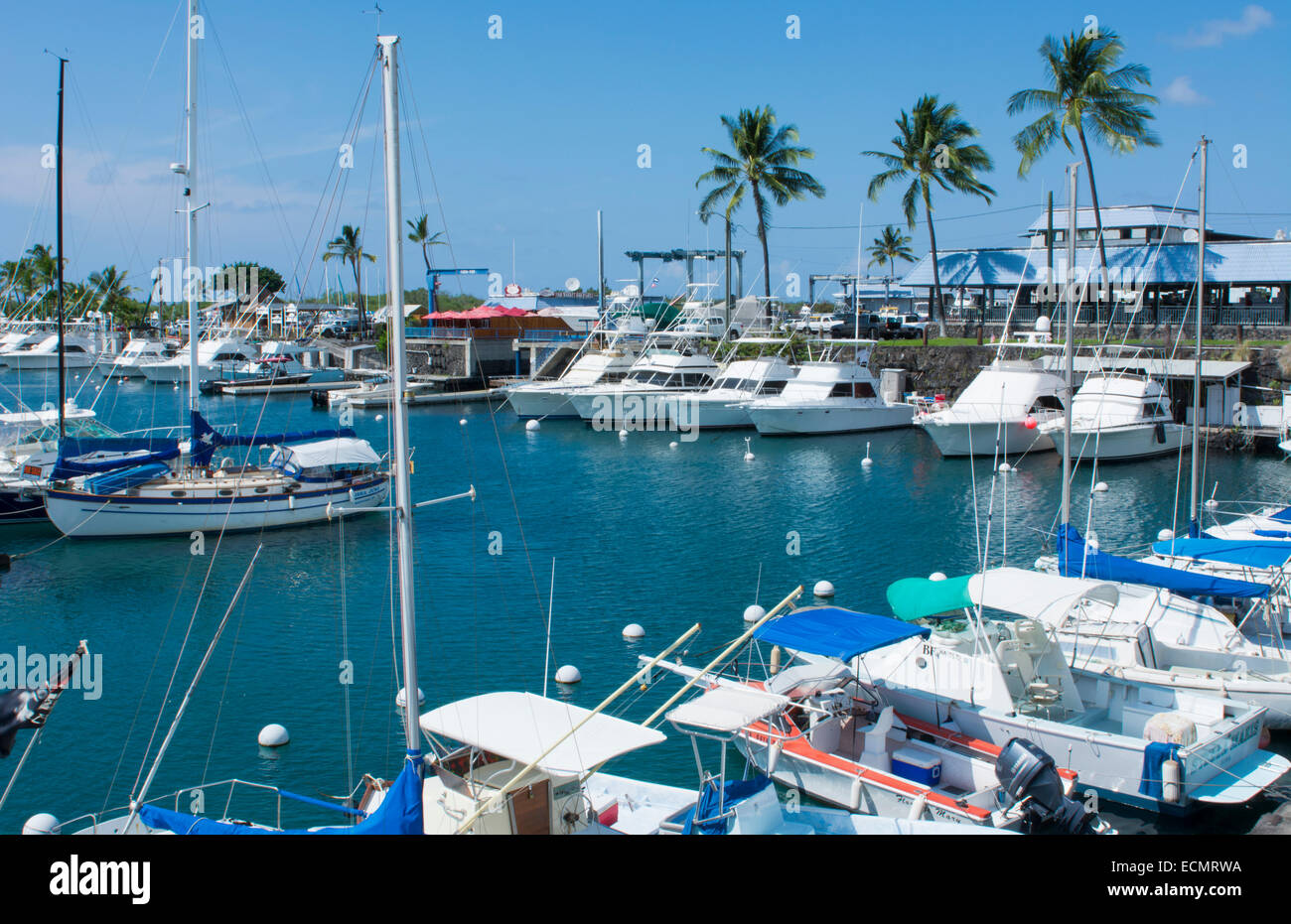 Kona Hawaii Kailua-Kona Big Island boats at marina called Honokohan ...