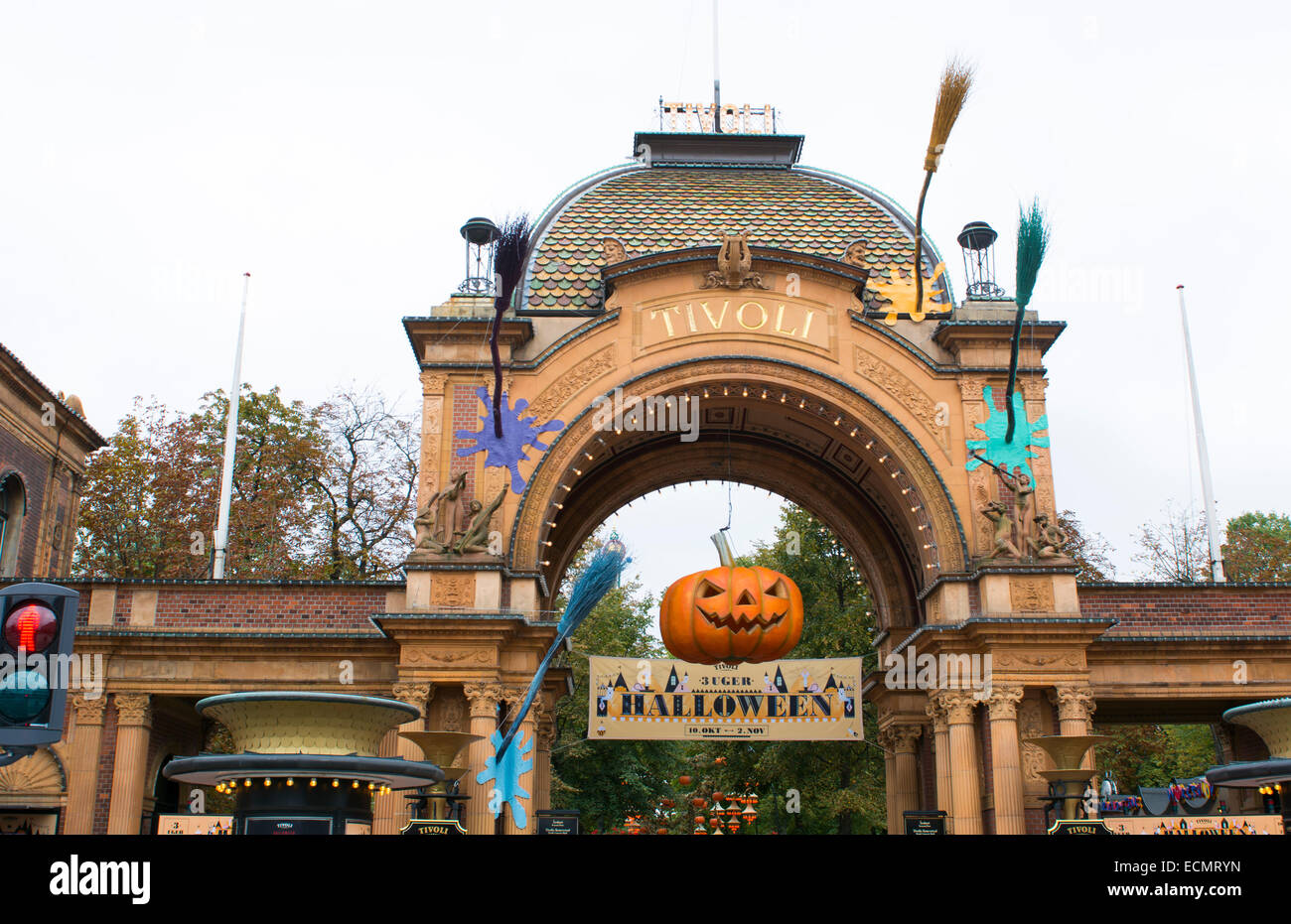 Copenhagen Denmark famous Tivoli entrance amusement park sign Kobenhavn ...