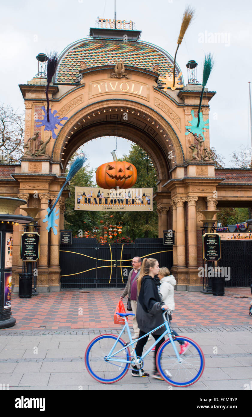 Copenhagen Denmark famous Tivoli entrance amusement park sign Kobenhavn ...