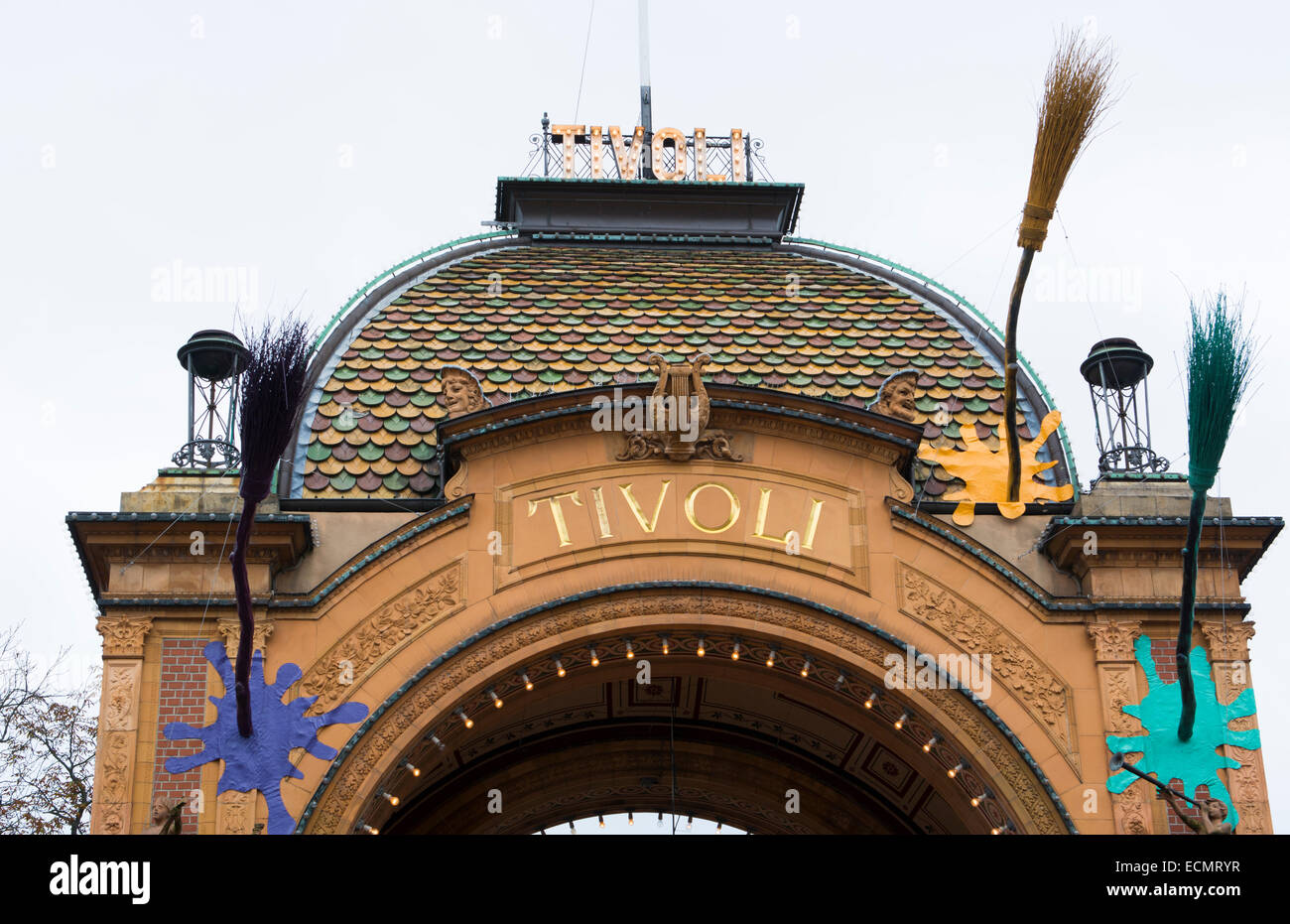 Copenhagen Denmark famous Tivoli entrance amusement park sign Kobenhavn ...