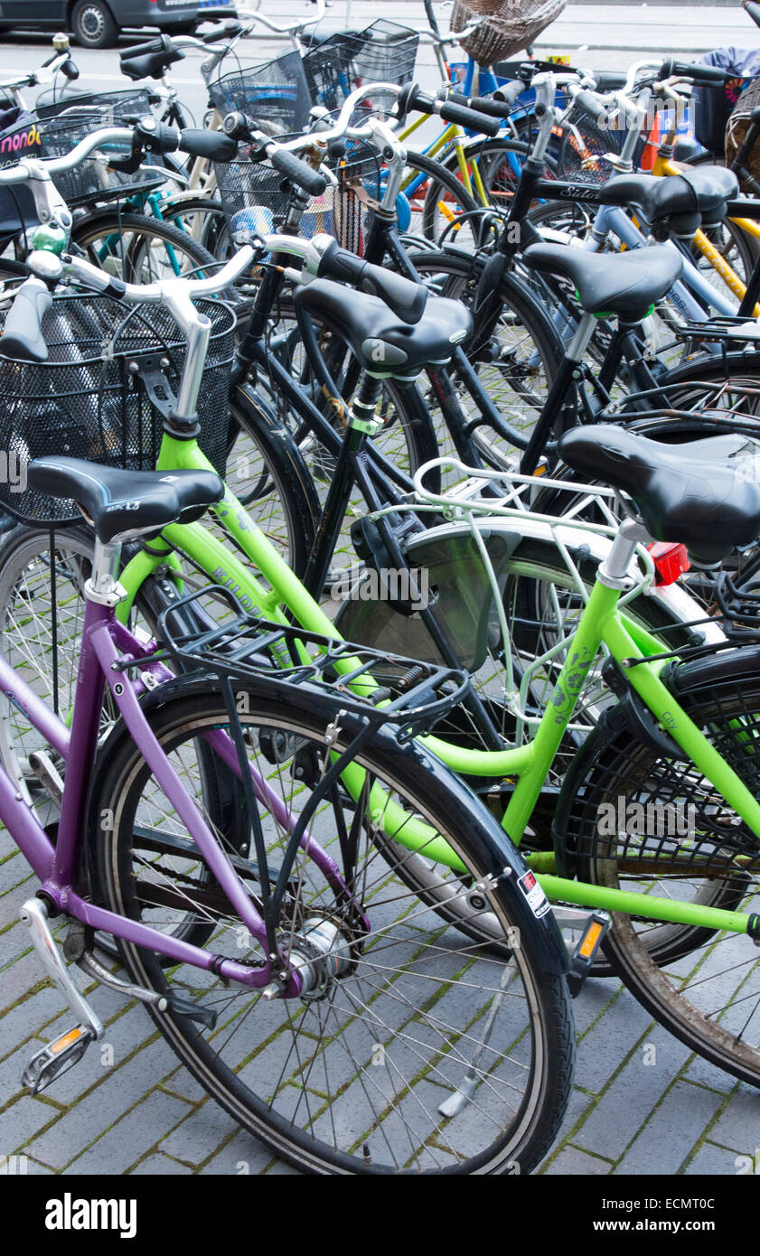 Copenhagen Denmark bicycles in rack downtown Kobenhavn Stock Photo - Alamy