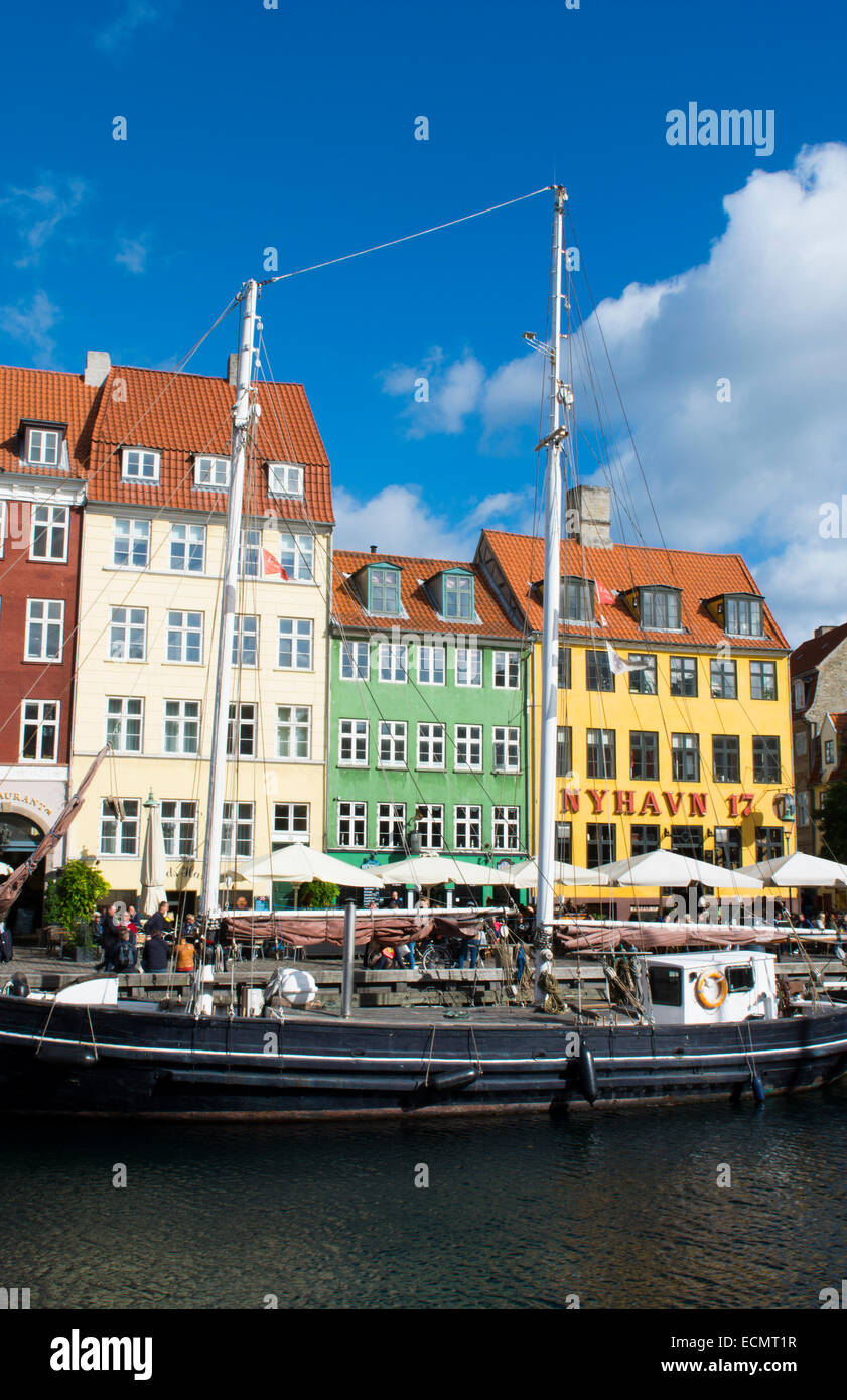 Copenhagen Denmark famous Nyhavn color homes and boats with crowds ...