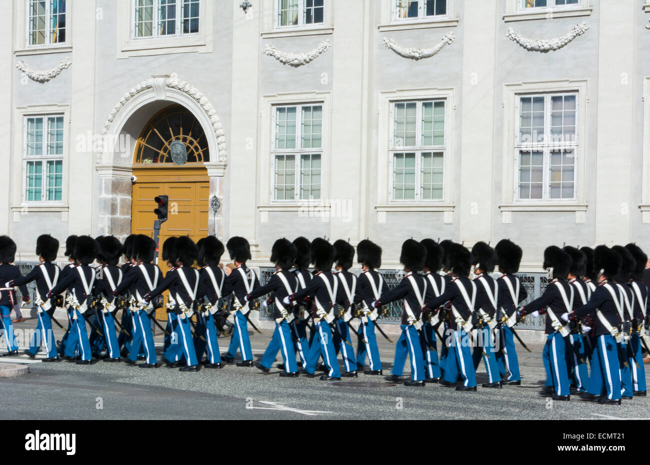 Copenhagen Denmark Danish Royal Guard march in front of Palace in ...