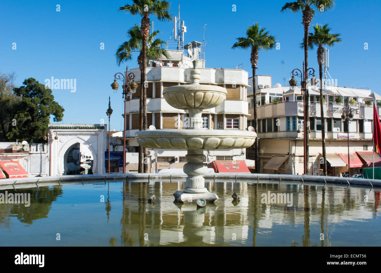 Tangier Morocco Grand Socco Market Square with fountain and buildings ...