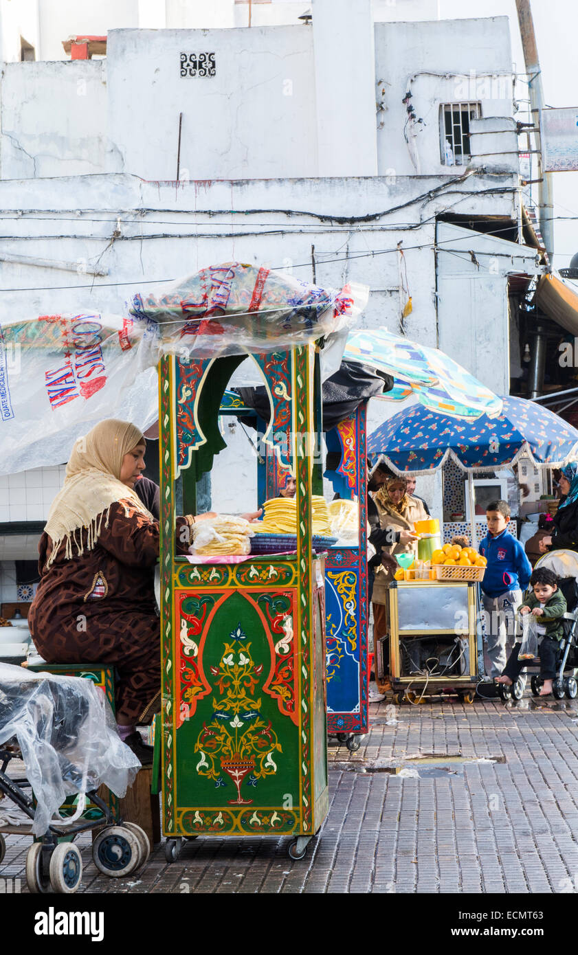 Rabat Morocco main medina women selling items in small carts in outdoor ...