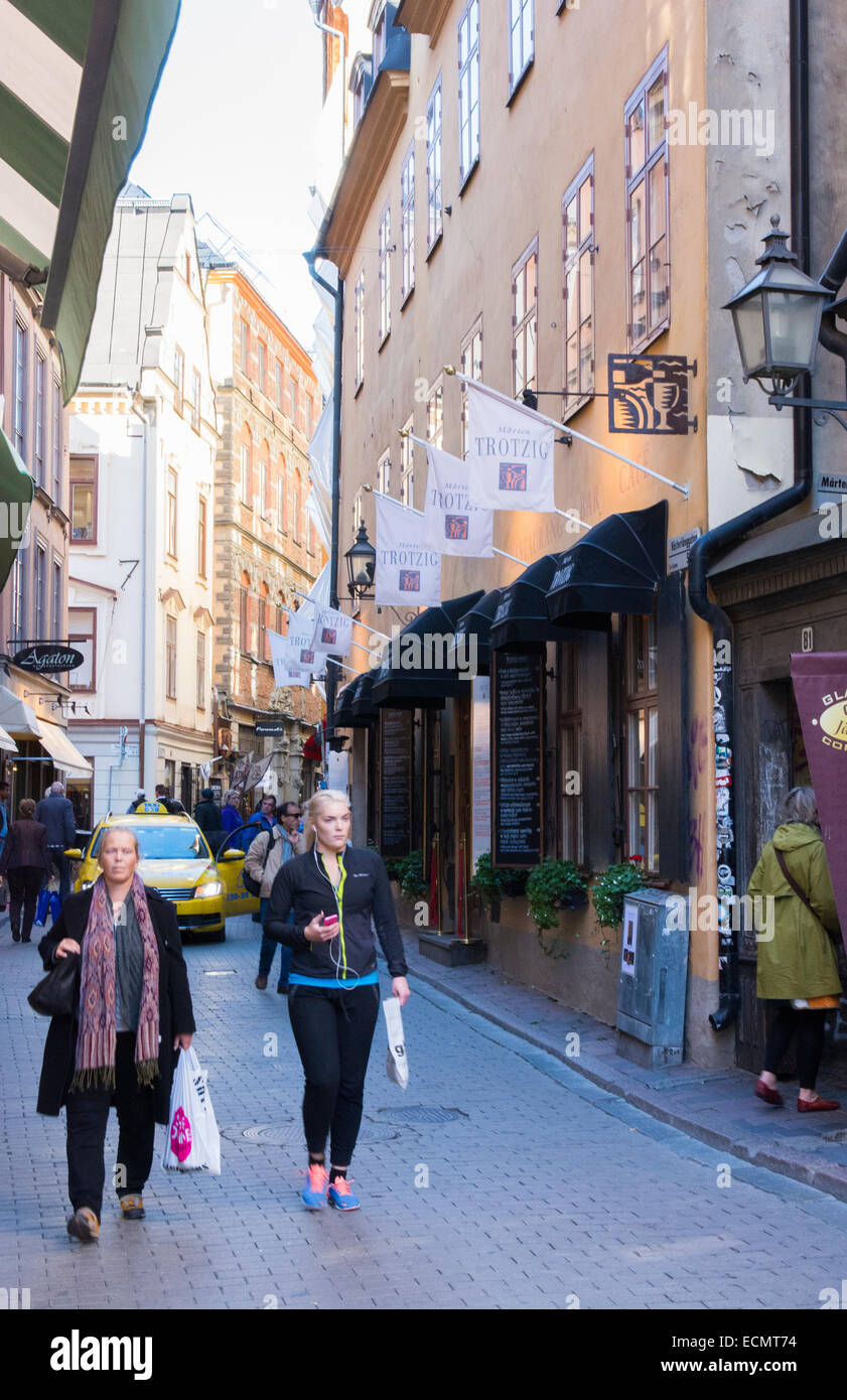 Stockholm Sweden downtown walking street in Old Town of Gamla Stan ...