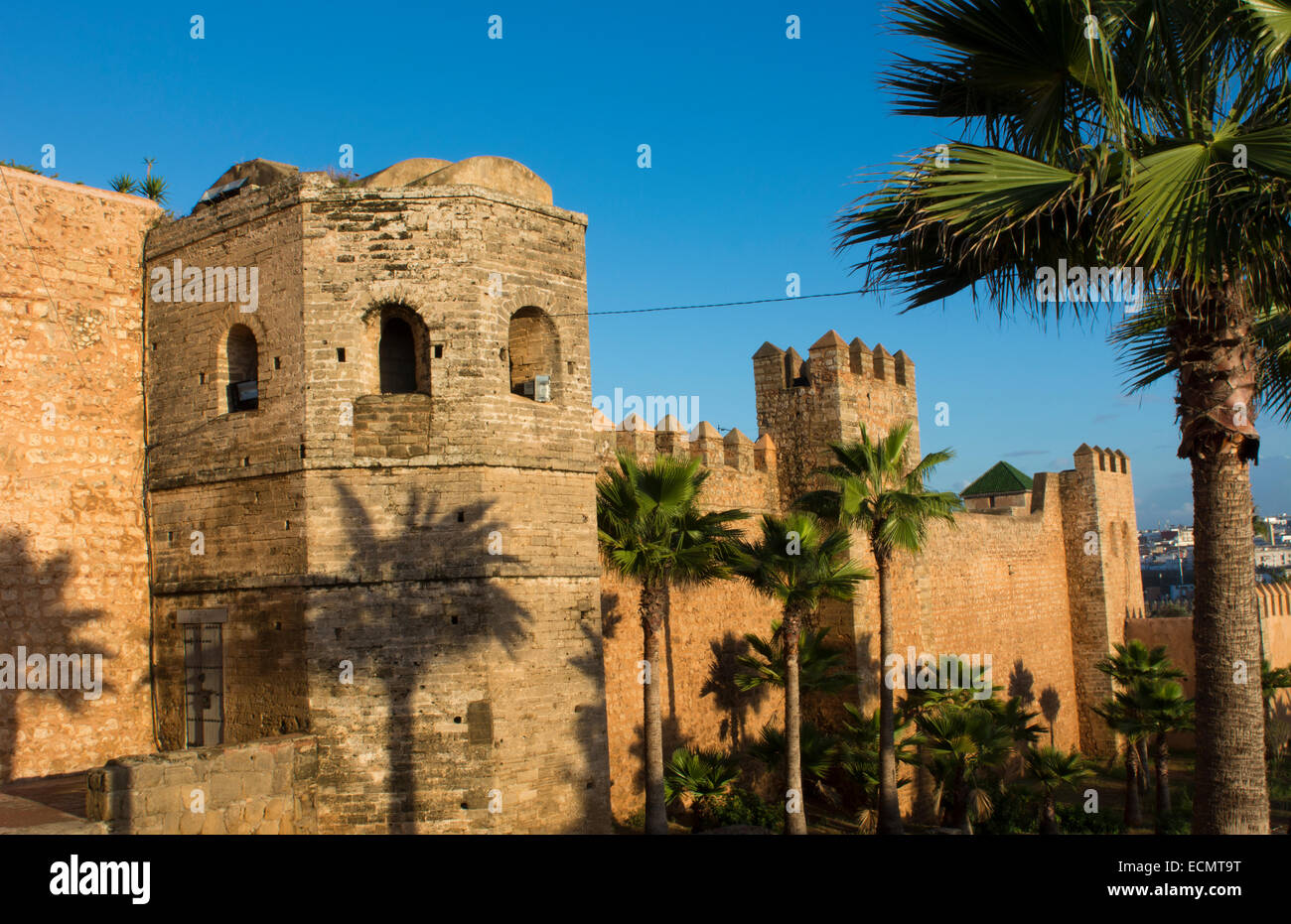 Rabat Morocco beautiful Kasbah Udaya at sunset with walls and palm ...