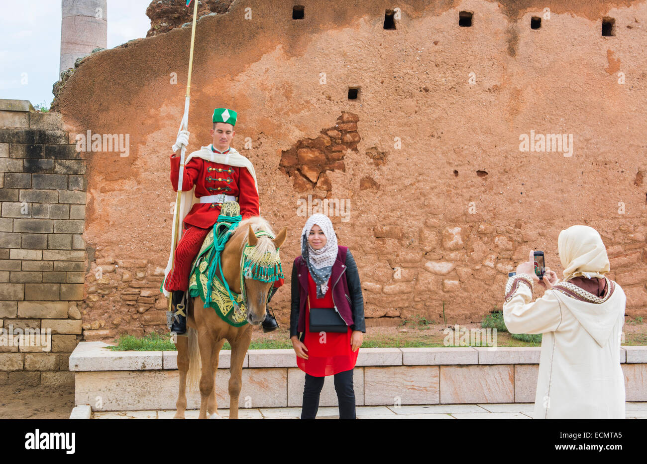 Rabat Morocco guard on horse at Mausoleum of Mohammed V with Muslim ...
