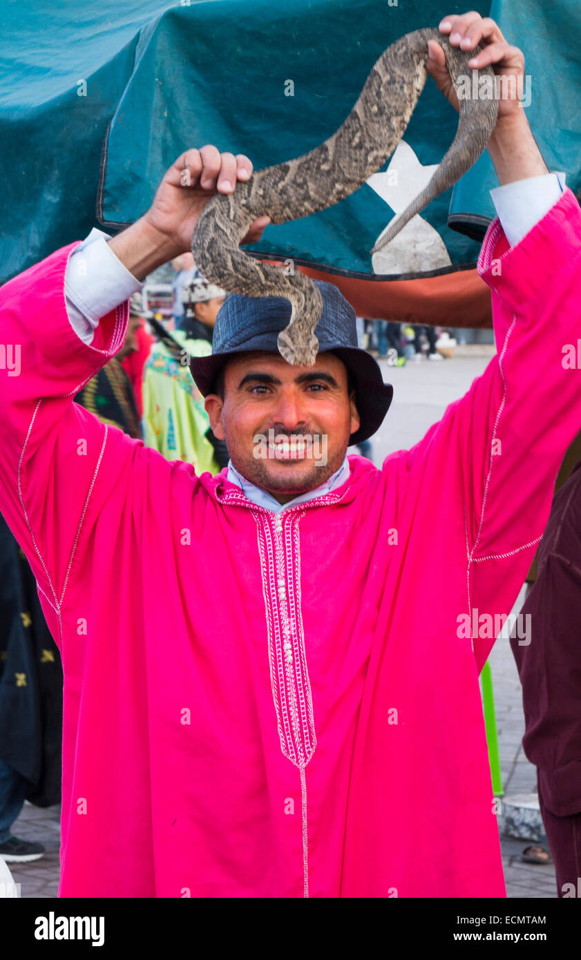Marrakech Morocco traditional snake charmers in Old Medina with snakes ...