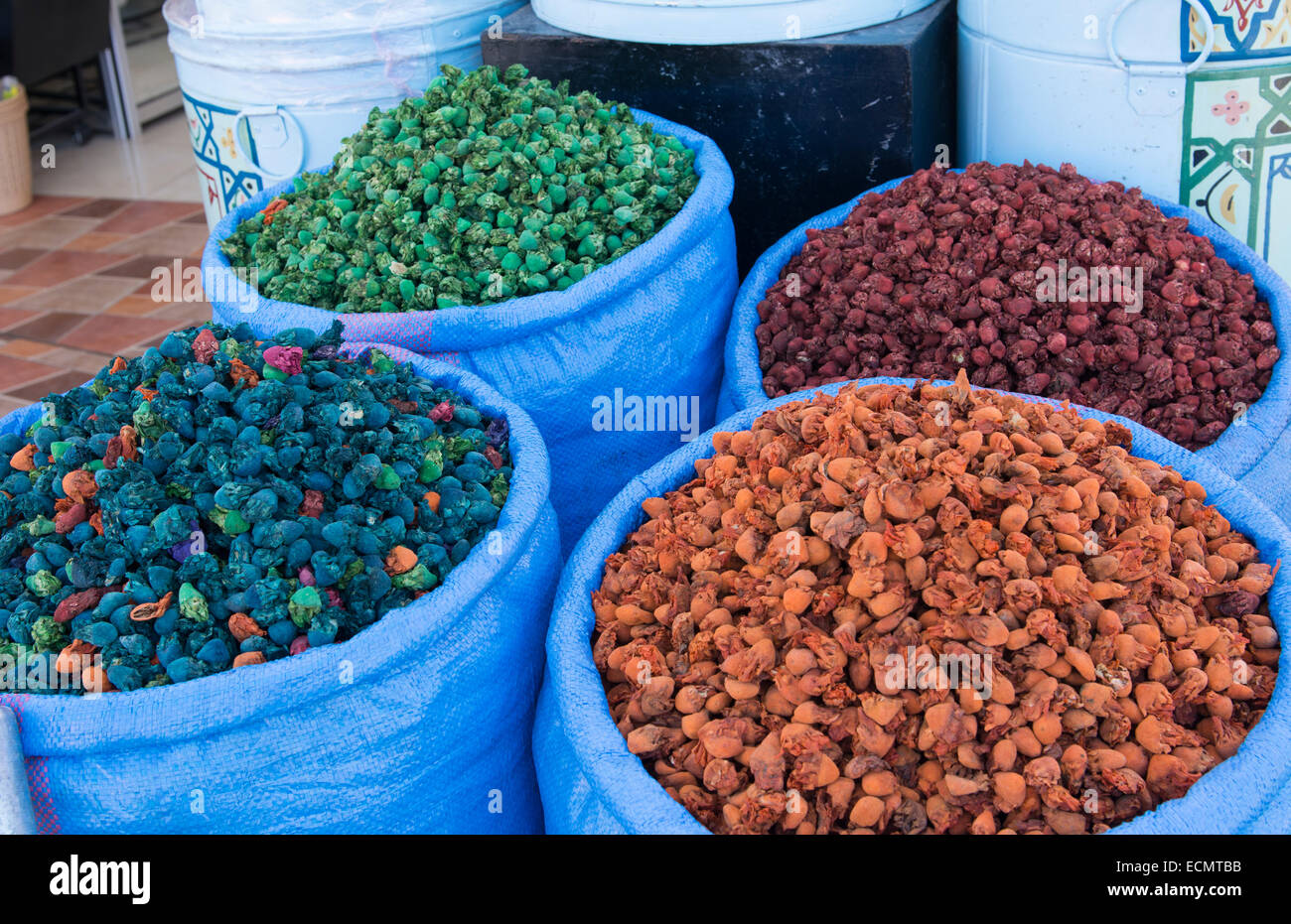 Marrakech Morocco close up of spices in color in Old Jewish area of ...