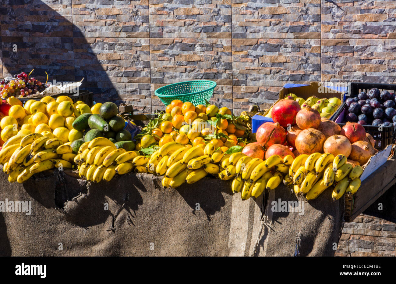 Marrakech Morocco fruit sellers on cart in Old Jewish area of downtown ...