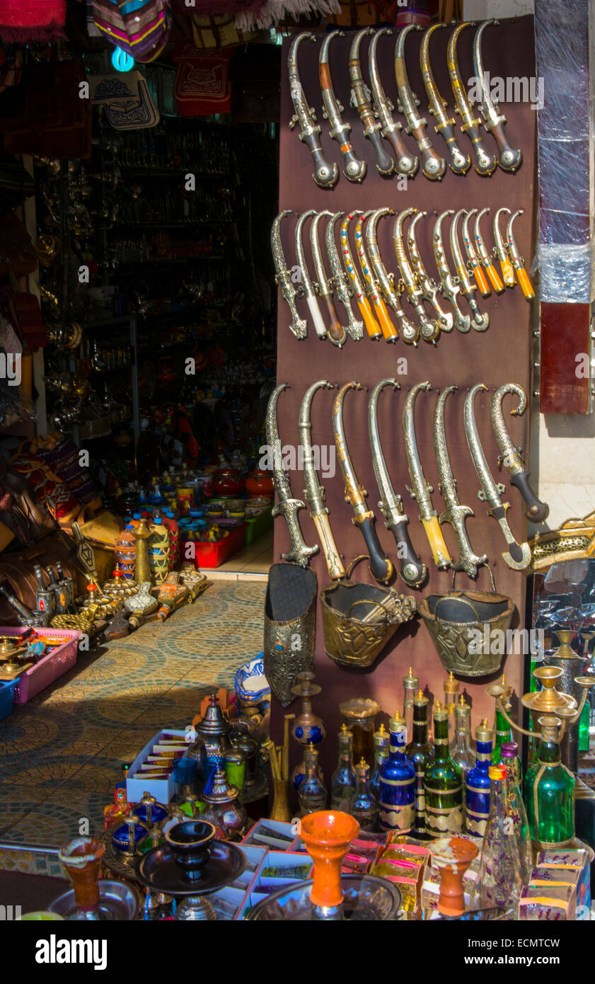 Marrakech Morocco main medina selling knives to tourists downtown city ...