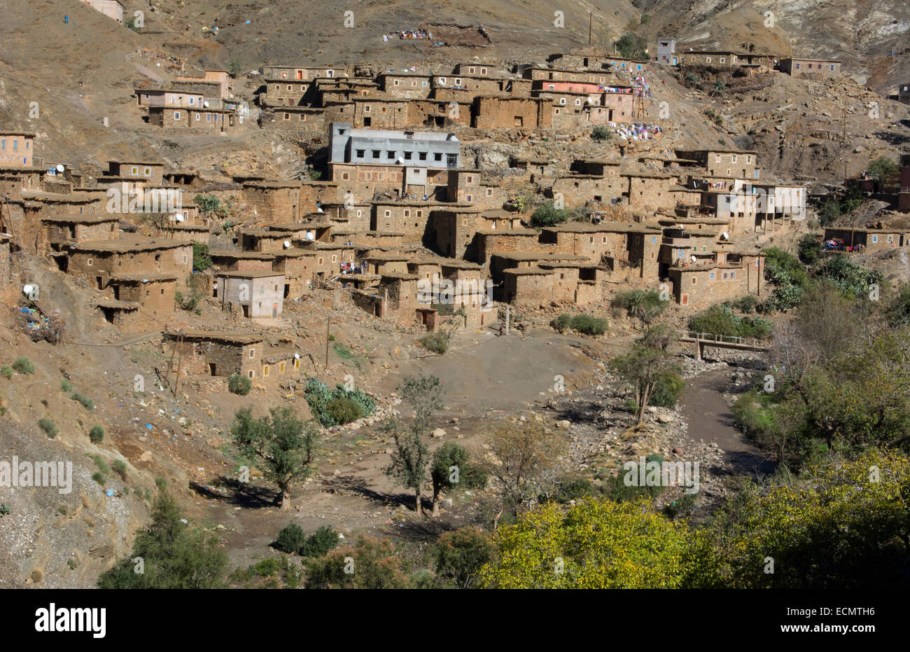 Morocco Taddart in Atlas Mountains old homes on cliffs in village poor ...