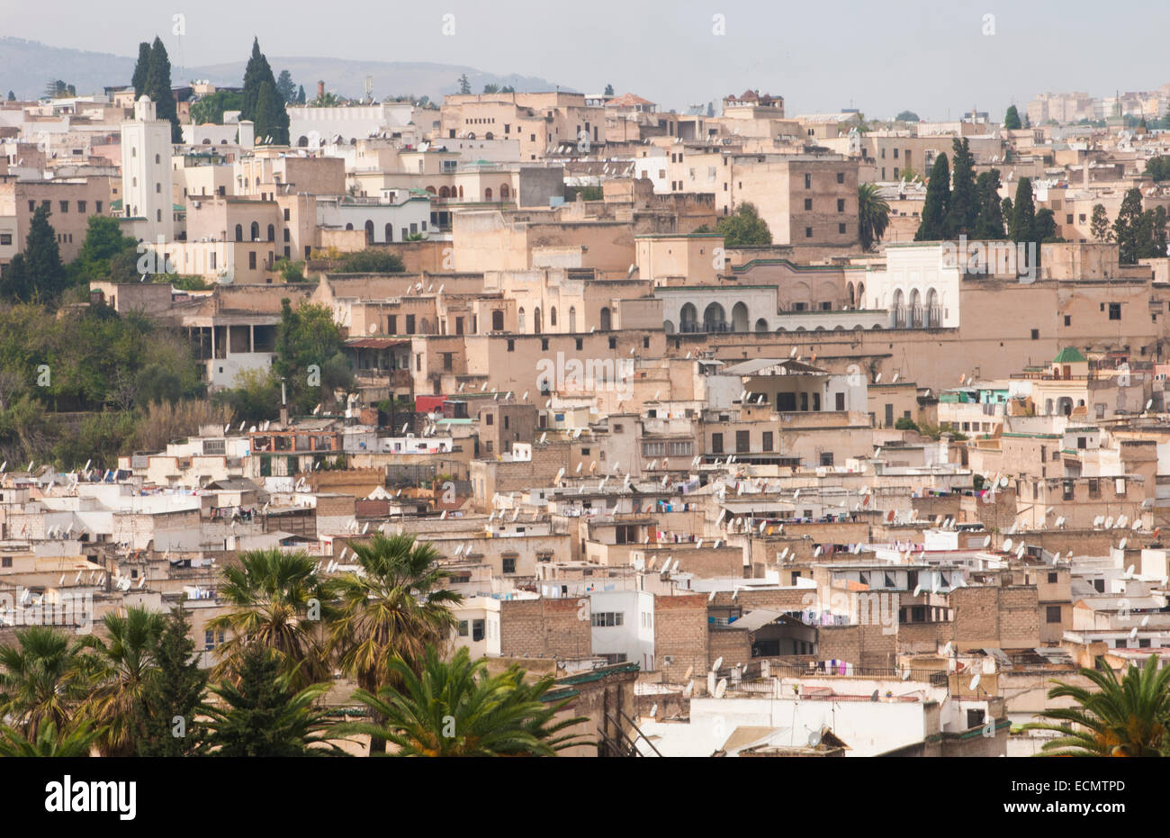 Fez Morocco panoramic view of crowded city and old town medina with ...