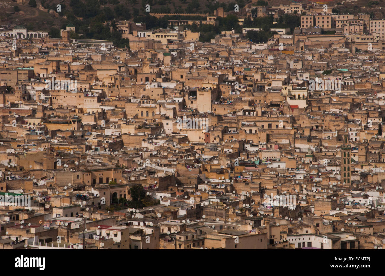 Fez Morocco panoramic view of crowded city and old town medina with ...