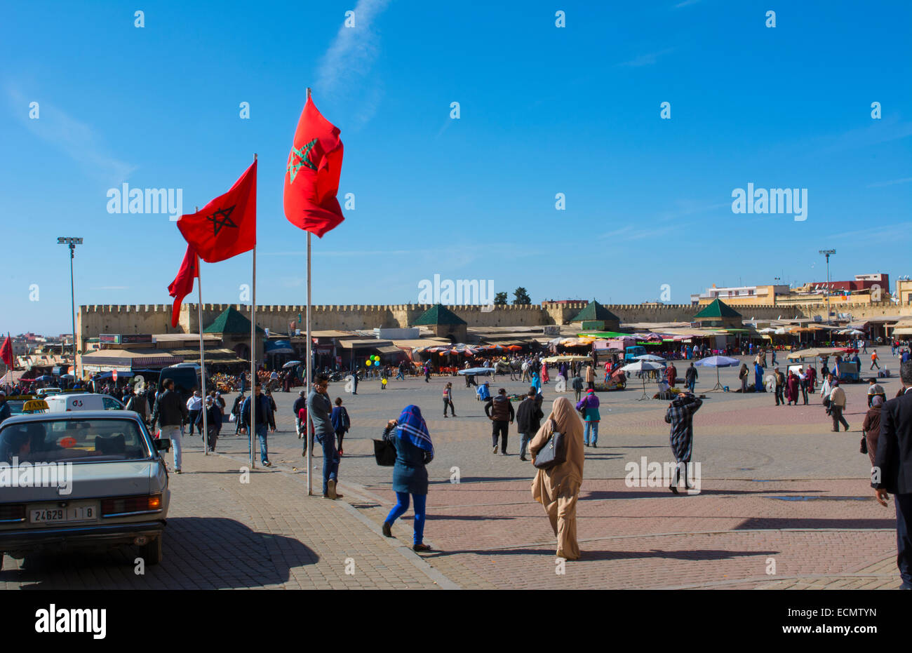 Meknes Morocco main square of city medina in walled city downtown Stock ...
