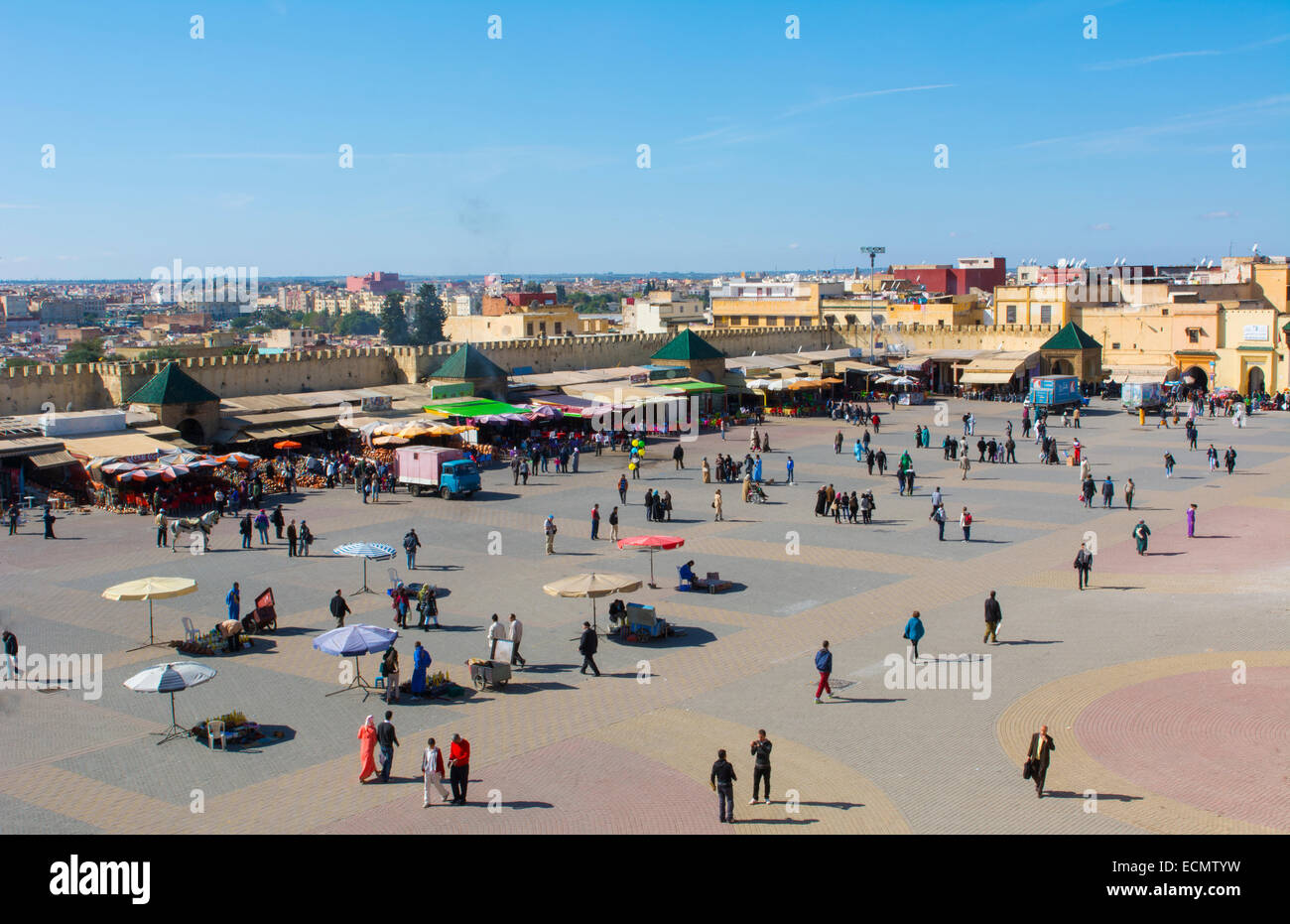 Meknes Morocco main square of city medina in walled city downtown from ...