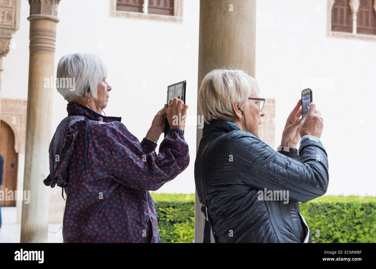 Granada Spain Alhambra Gardens of the Generalife tourists shooting ...