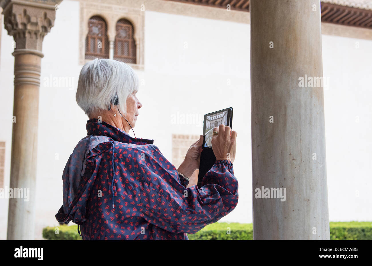 Granada Spain Alhambra Gardens of the Generalife tourist shooting ...