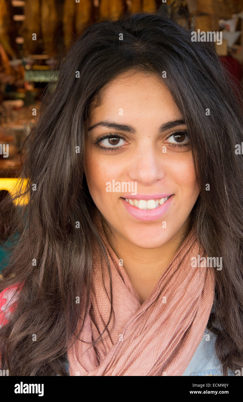 Barcelona Spain portrait of attractive woman Spanish smile head beauty ...