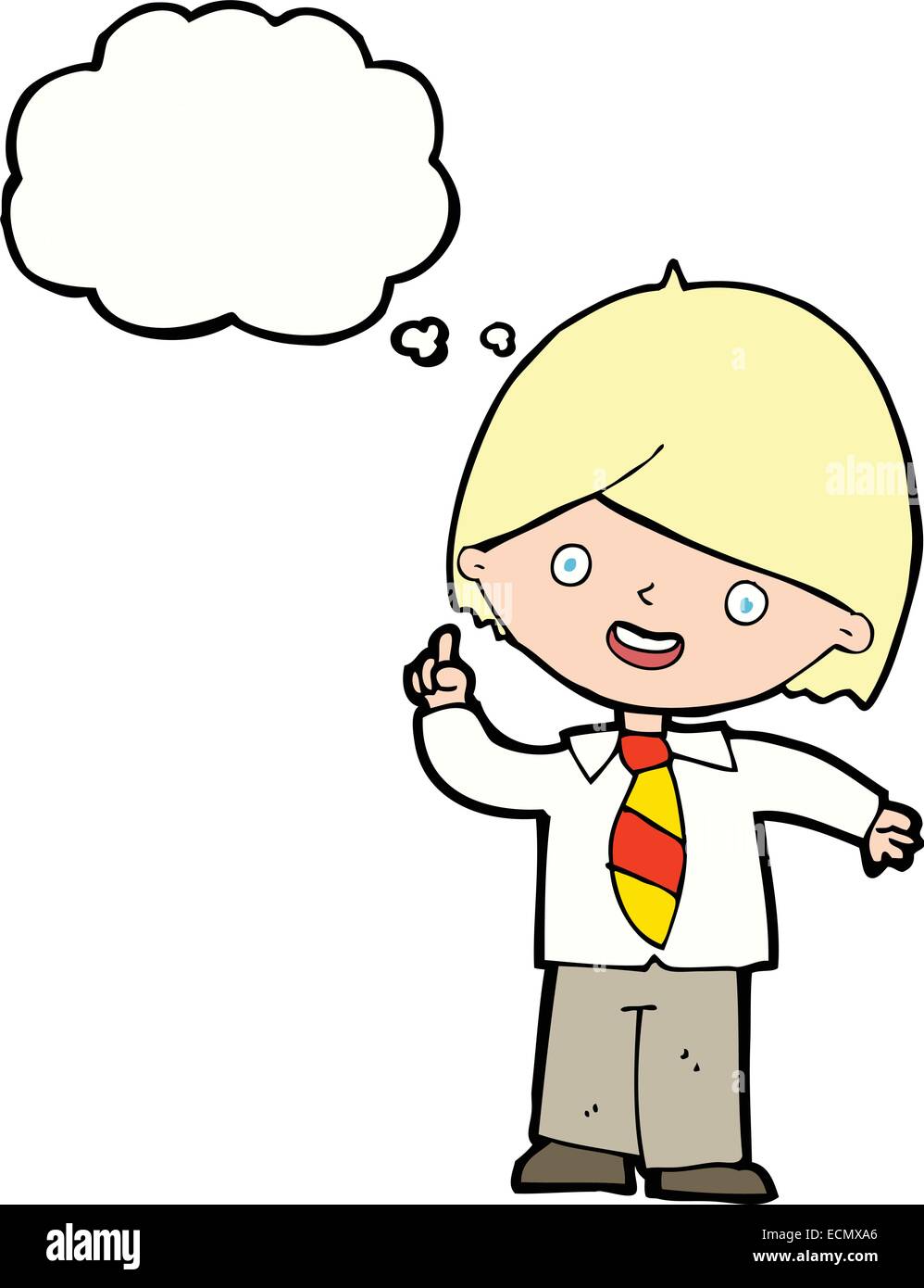 cartoon school boy answering question with thought bubble Stock Vector ...
