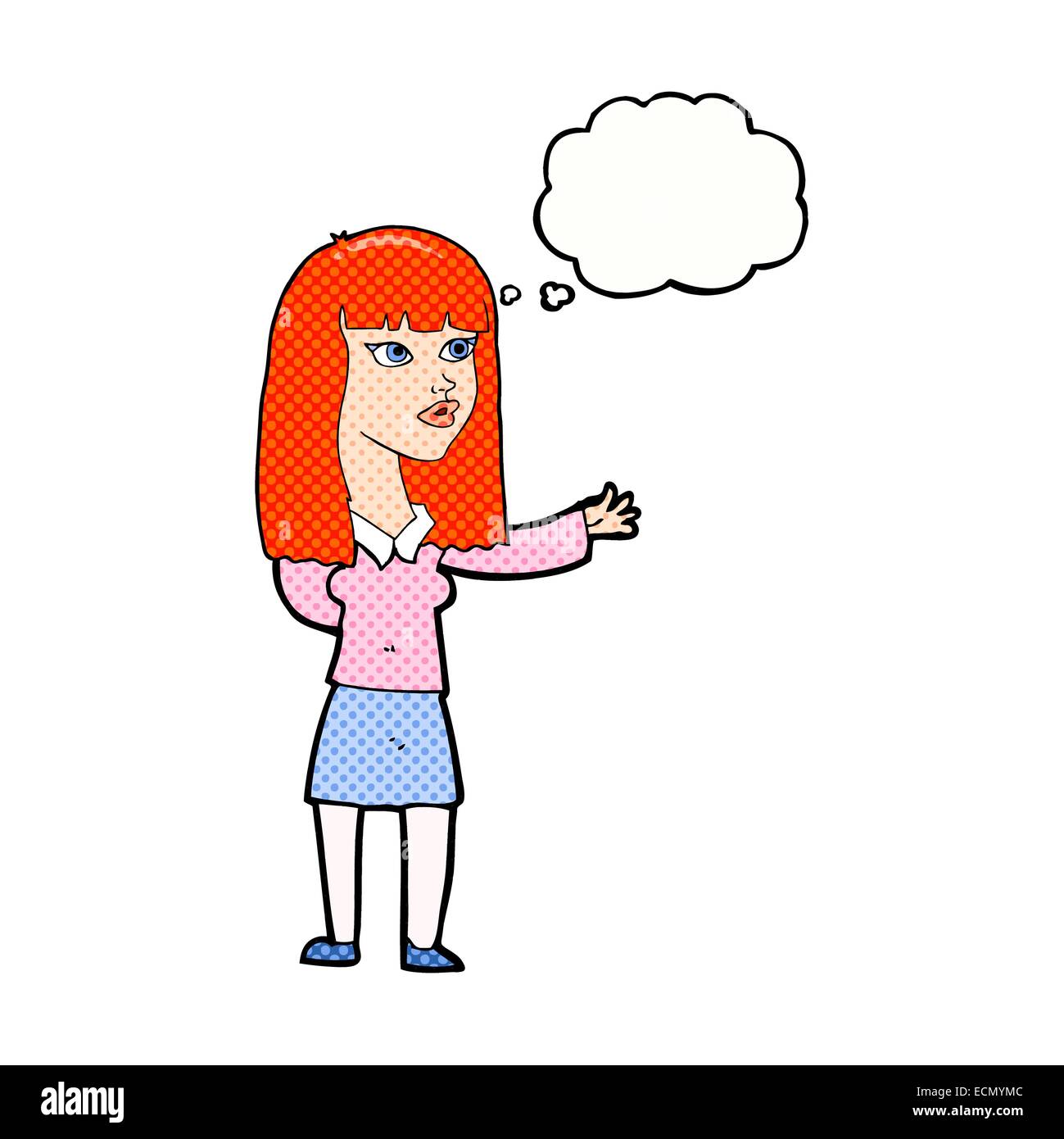 cartoon woman gesturing to show something with thought bubble Stock ...