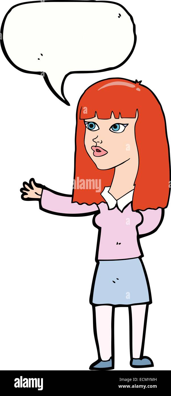 cartoon woman gesturing to show something with speech bubble Stock ...
