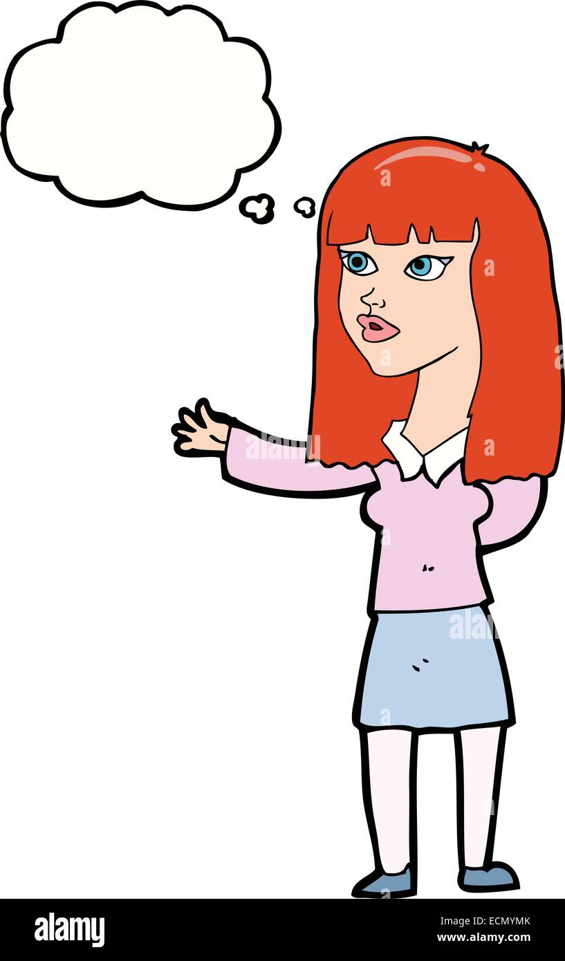 cartoon woman gesturing to show something with thought bubble Stock ...