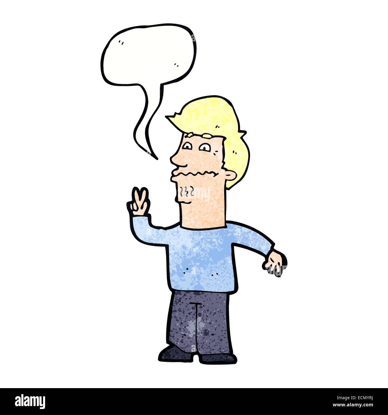 cartoon man giving peace sign with speech bubble Stock Vector Image ...