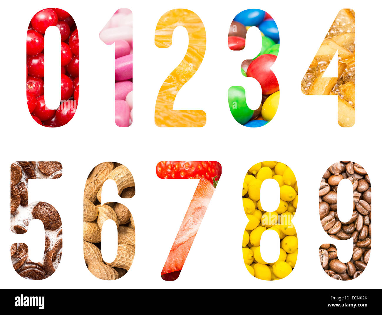 Food Alphabet Numbers Isolated On White Stock Photo - Alamy