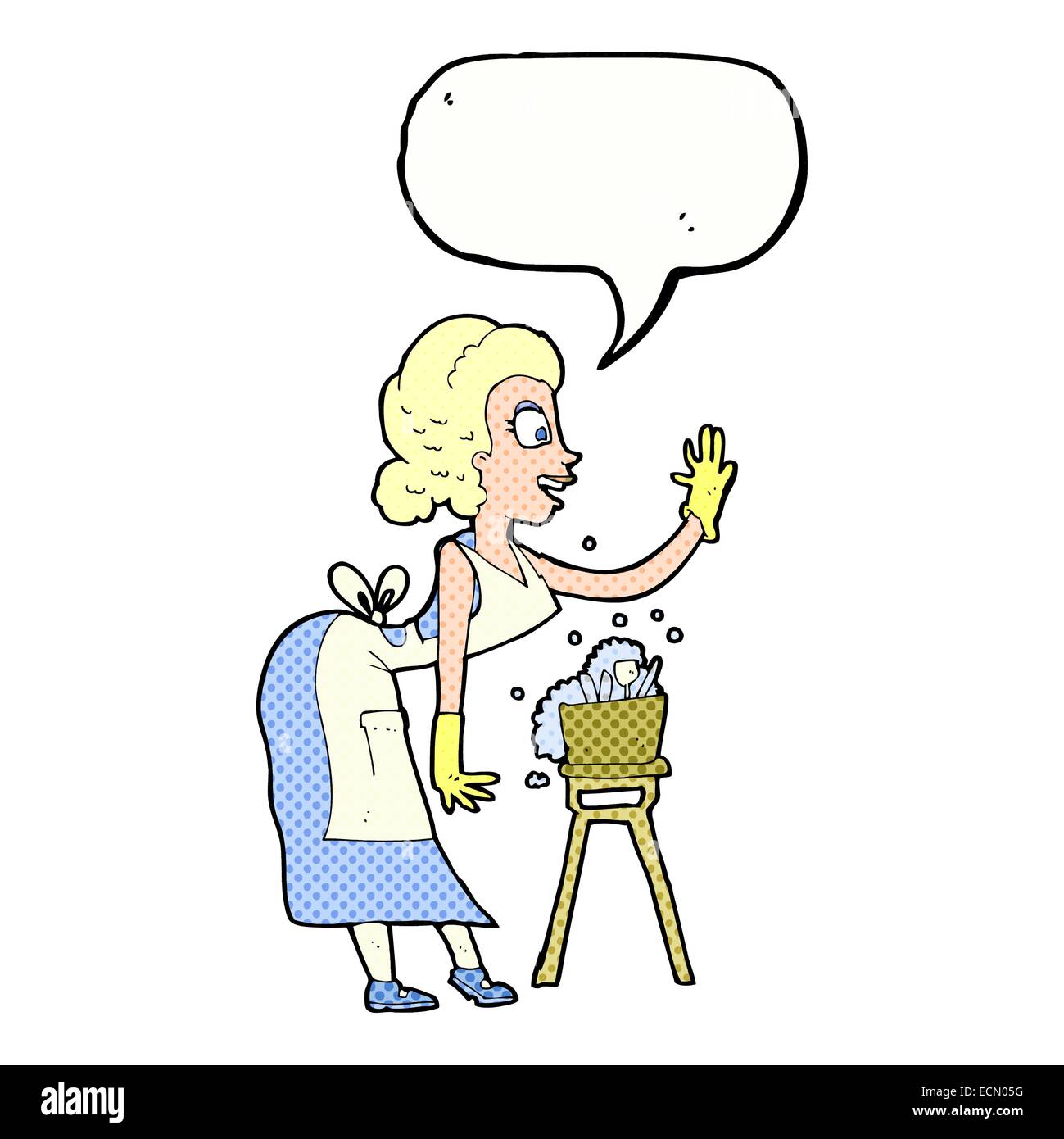 cartoon housewife washing up with speech bubble Stock Vector Image ...