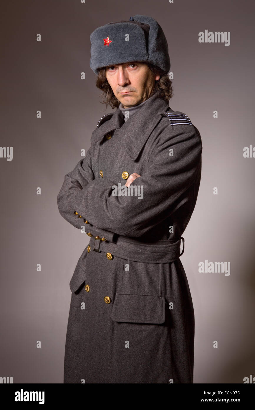 young man dressed as russian military, studio picture Stock Photo - Alamy