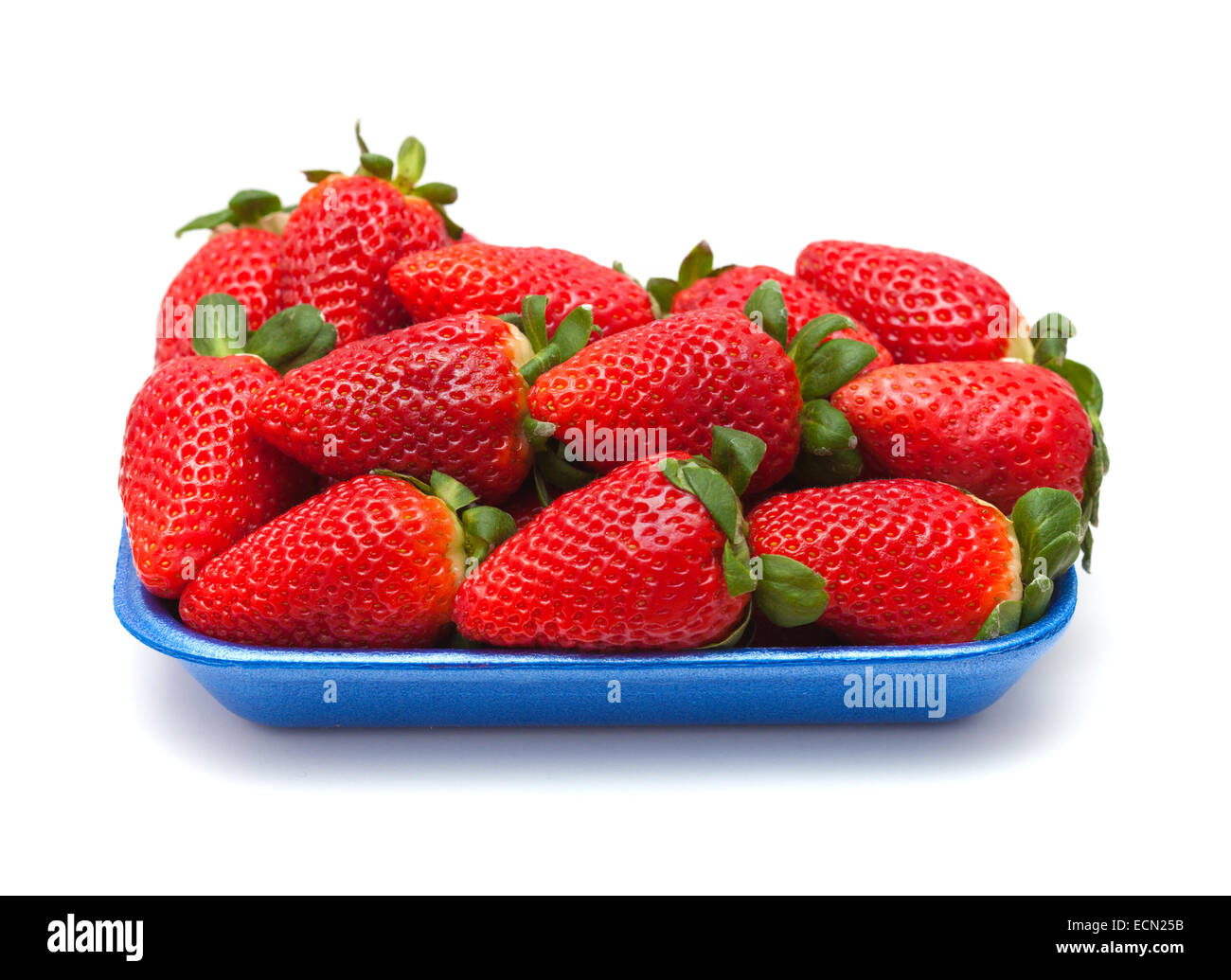 strawberries packed in a blue box isolated on white Stock Photo - Alamy