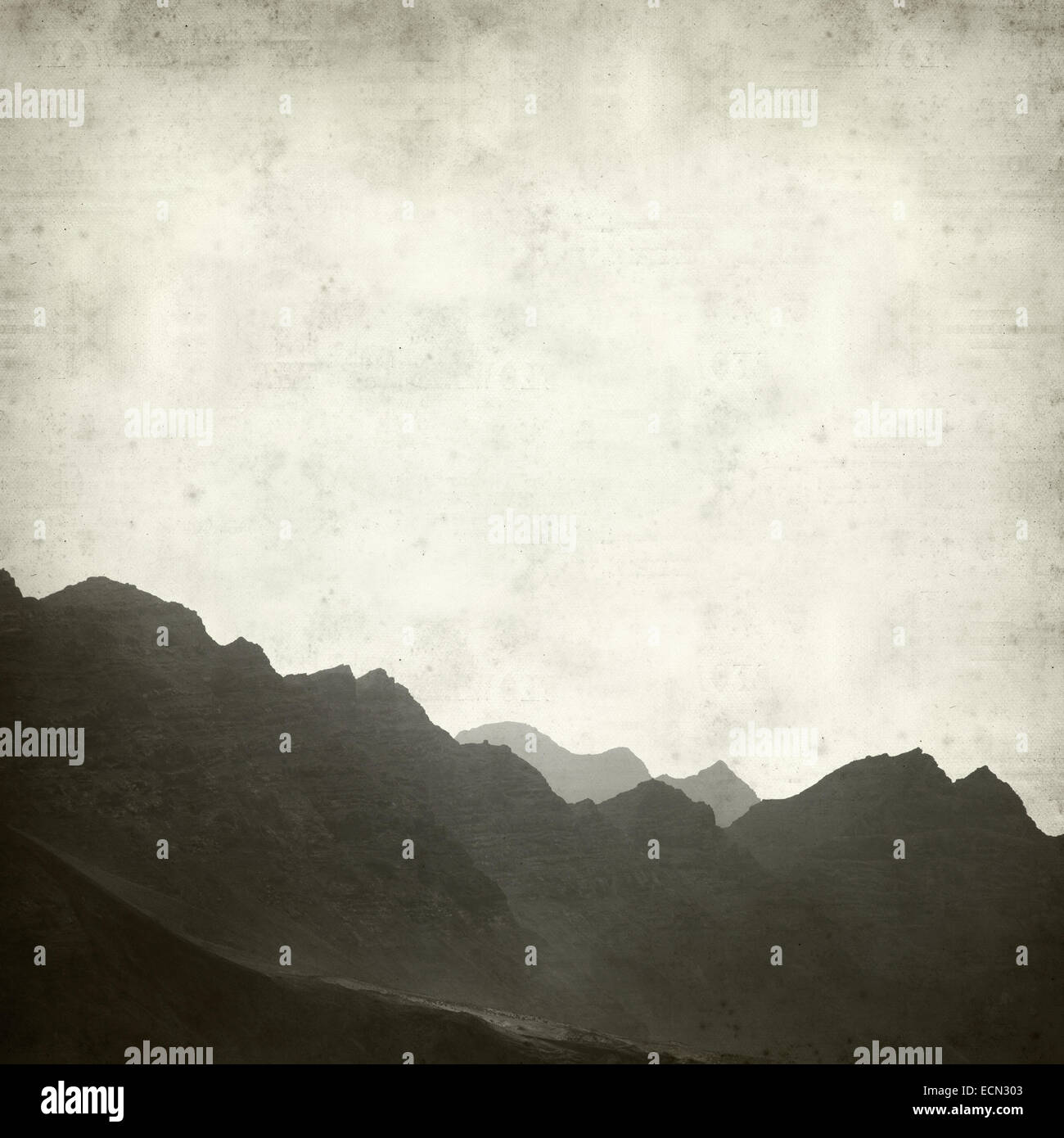 textured old paper background with steep mountains of North West of ...