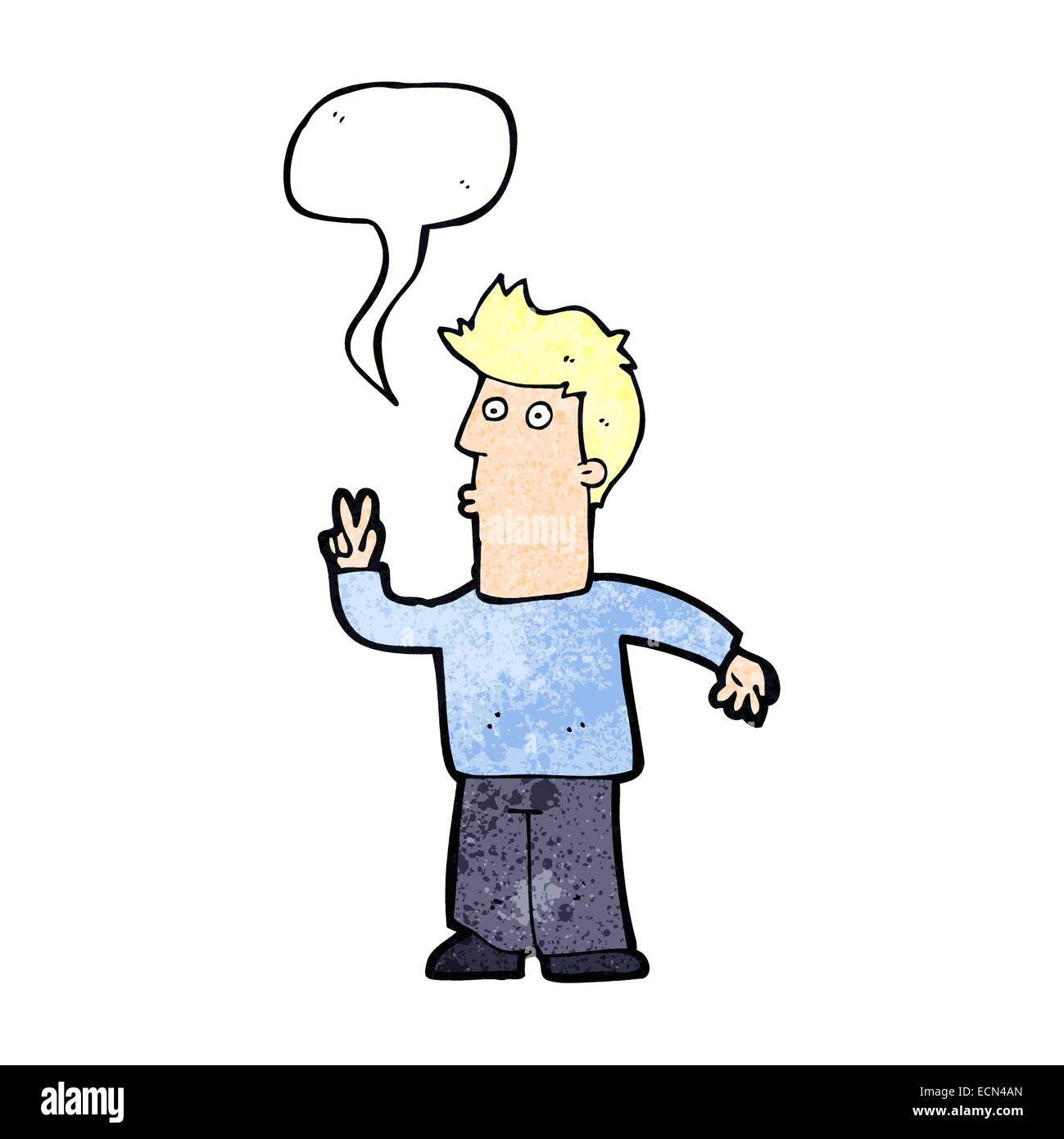 cartoon man giving peace sign with speech bubble Stock Vector Image ...
