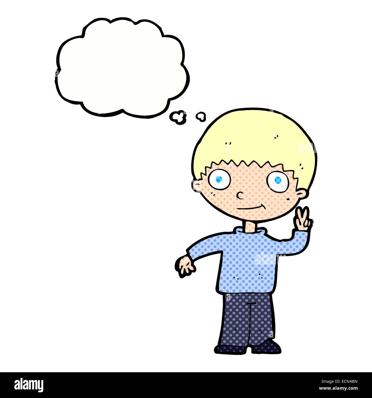 cartoon boy giving peace sign with thought bubble Stock Vector Image ...