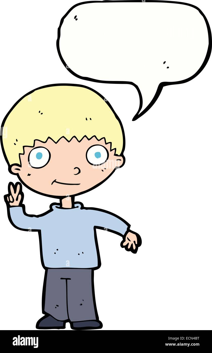 cartoon boy giving peace sign with speech bubble Stock Vector Image ...