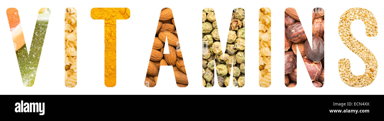 Vitamins Word Concept Isolated Made From Food Ingredients Stock Photo ...