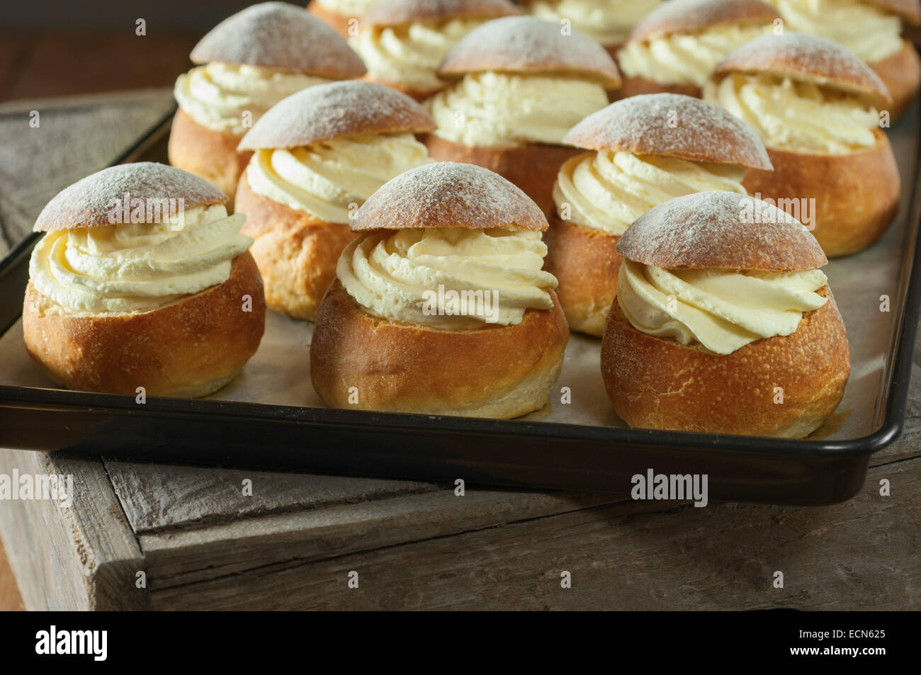 Semla buns. Cardamom buns with almond cream. Sweden Food Stock Photo ...