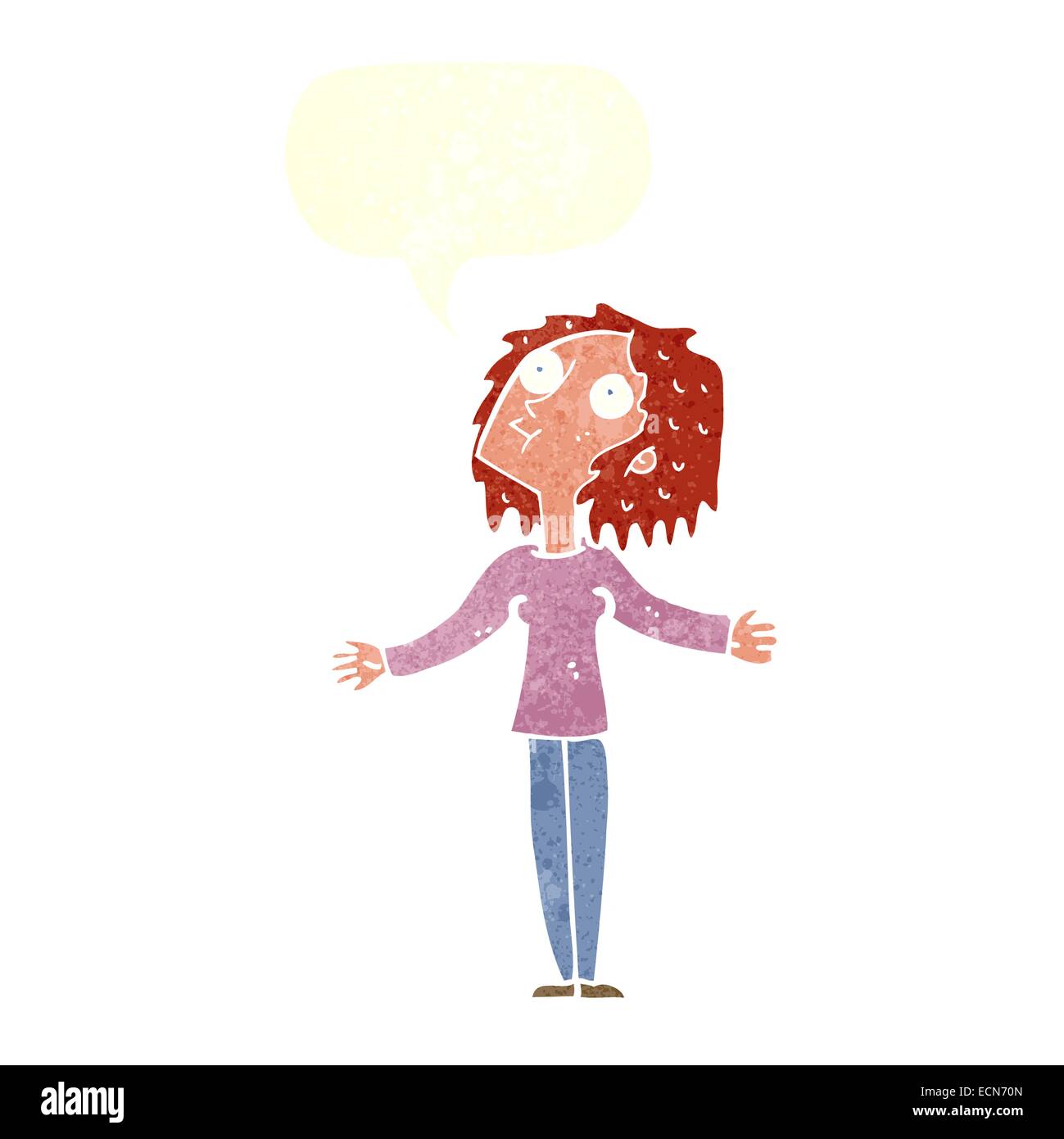 cartoon curious woman looking upwards with speech bubble Stock Vector ...