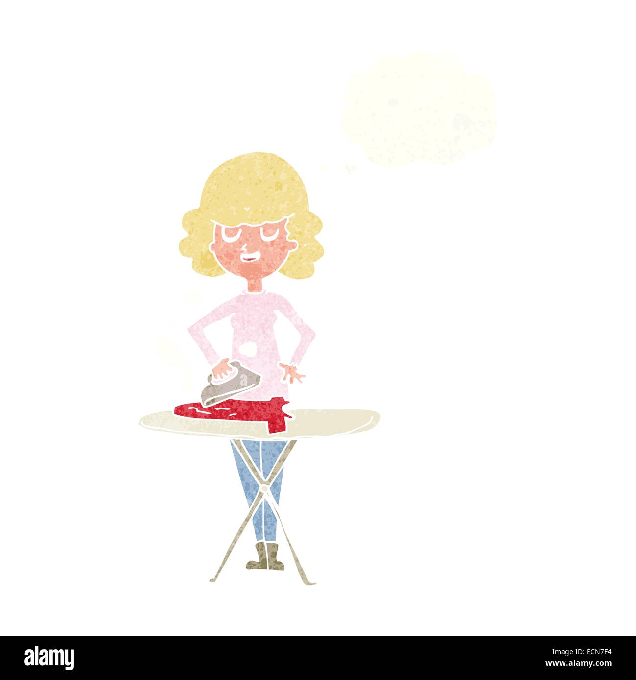 cartoon woman ironing with thought bubble Stock Vector Image & Art - Alamy