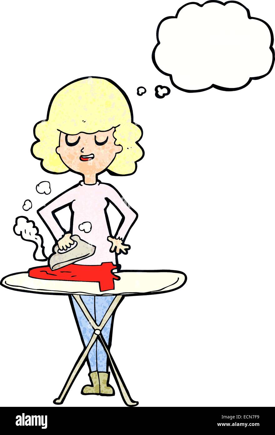 cartoon woman ironing with thought bubble Stock Vector Image & Art - Alamy