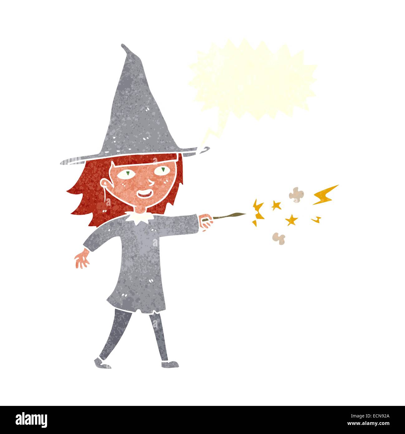 cartoon witch girl casting spell with speech bubble Stock Vector Image ...