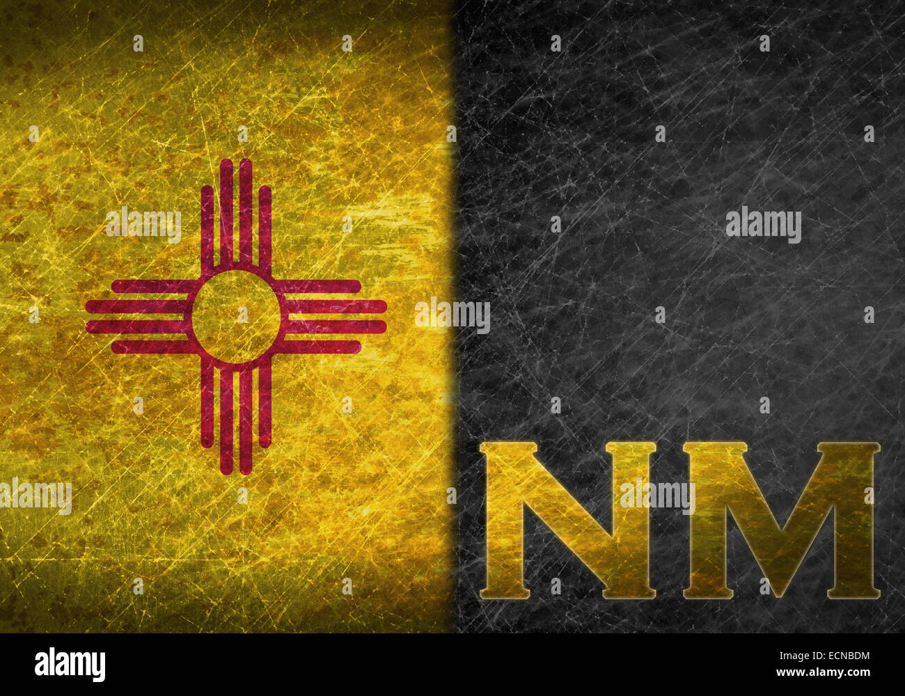Old rusty metal sign with a flag and US state abbreviation - New Mexico ...