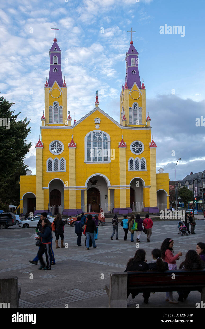 San Francisco church. Plaza de Armas. Castro. Chiloe Island. Chile ...