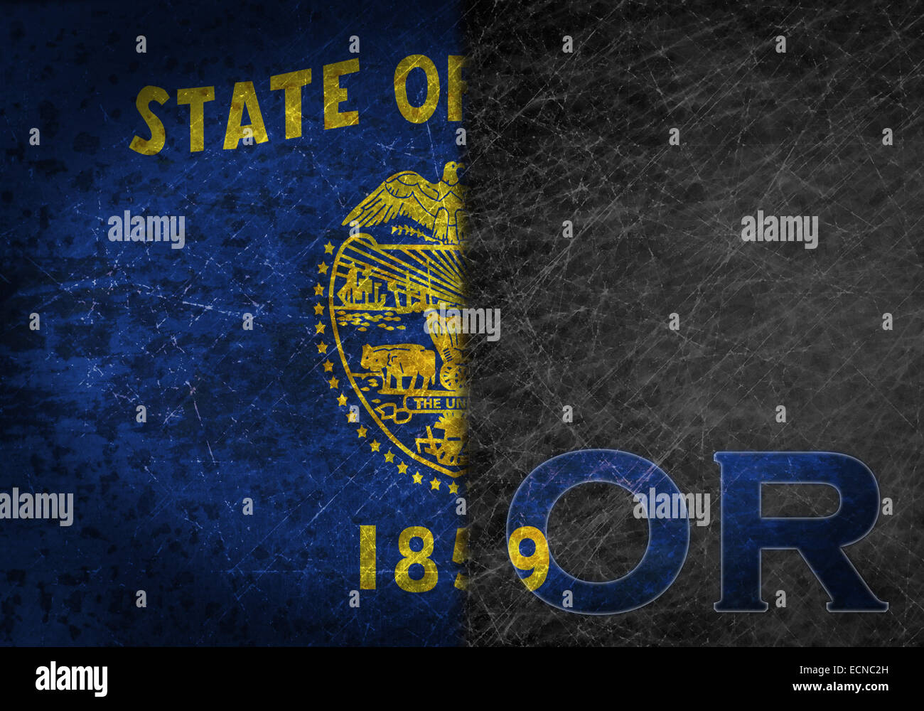 Old rusty metal sign with a flag and US state abbreviation - Oregon ...
